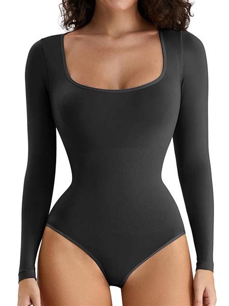 Lelinta Womens Sexy Square Neck Bodysuit Long Sleeve Shirt Tops