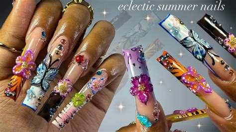 Eclectic Summer Nails 🌺🐆🦋 Real Time Acrylic Application Intricate