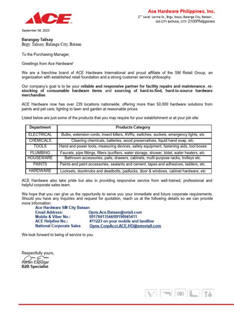 Ace Hardware Services For Talisay Pdf Manufactured Goods