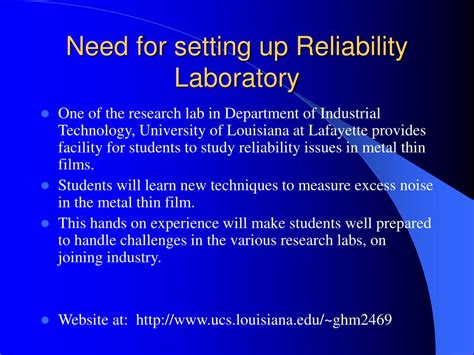 Ppt Reliability Laboratory Powerpoint Presentation Free Download