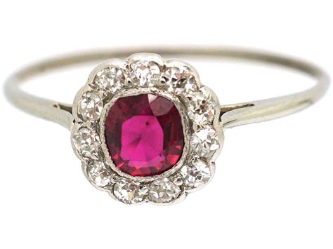 Edwardian Platinum Ruby And Diamond Cluster Ring 213t The Antique