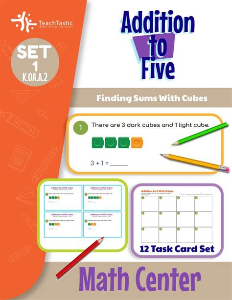 Math Center Set 1 Addition With Cubes Addition To 5 With Cubes K Oa A 2 Teachtastic