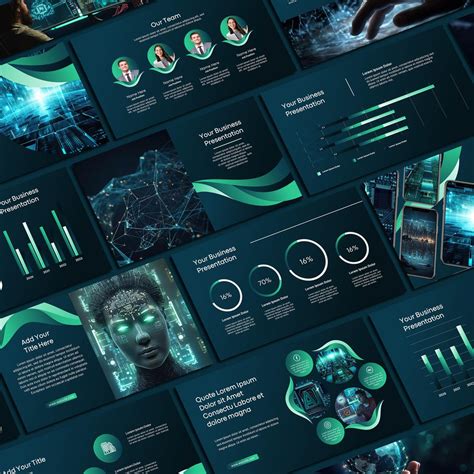 Futuristic Green Powerpoint Template Modern Business Slides Etsy