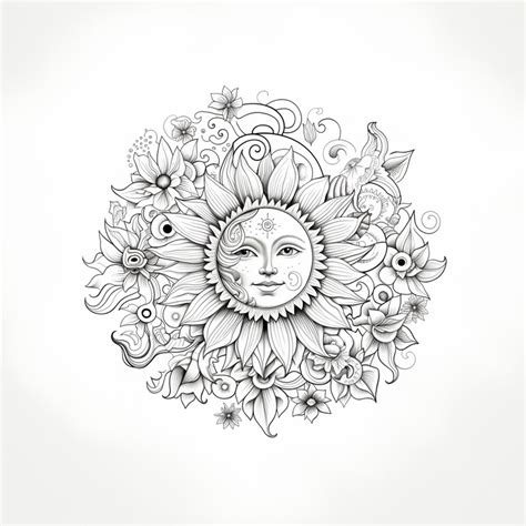 Premium Photo A Drawing Of A Sun With A Face Surrounded By Flowers