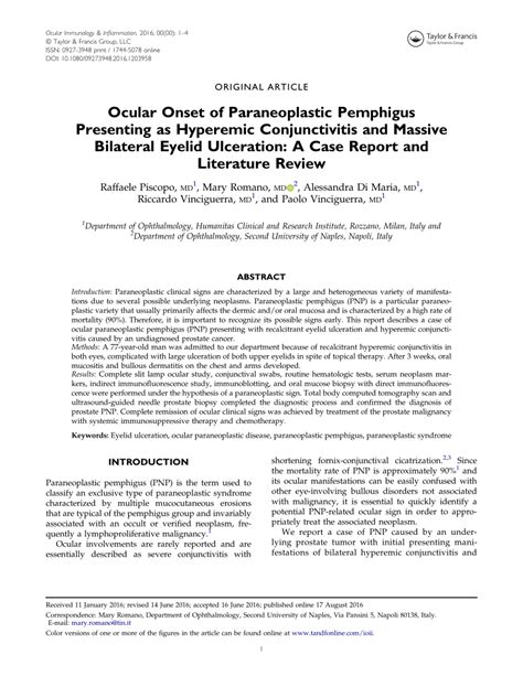 Pdf Ocular Onset Of Paraneoplastic Pemphigus Presenting As Hyperemic