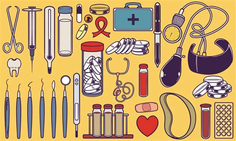Hand Drawn Medical Doctor Tools Doodle Set Health Doctor Equipment
