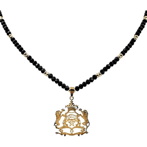 18k Gold Moroccan Emblem Pendant Necklace With Crystal Chain