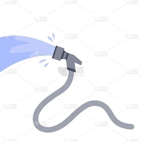软管。喷射的水。消防、草坪浇水。灰管。平的卡通插图素材 花瓣网