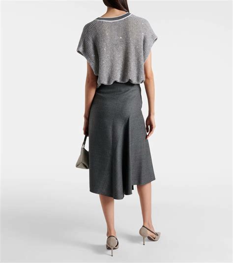 Brunello Cucinelli Asymmetric Virgin Wool Midi Skirt Brunello Cucinelli