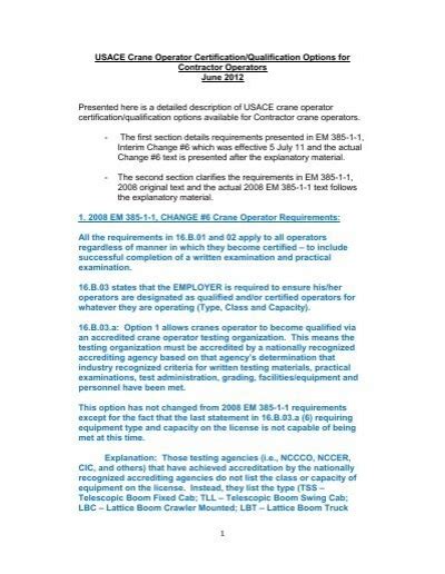 Usace Crane Operator Certification Qualification Options For