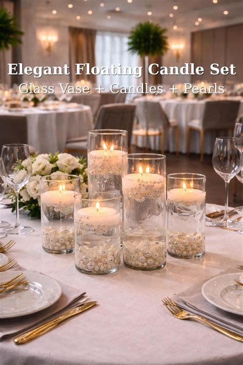 Floating Candle Set With Glass Cylinder Vase Candles And Pearls