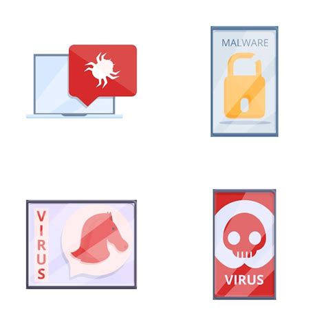 Premium Vector Hacking Icons Set Cartoon Vector Computer Bug Mobile Malware And Cyber Attack