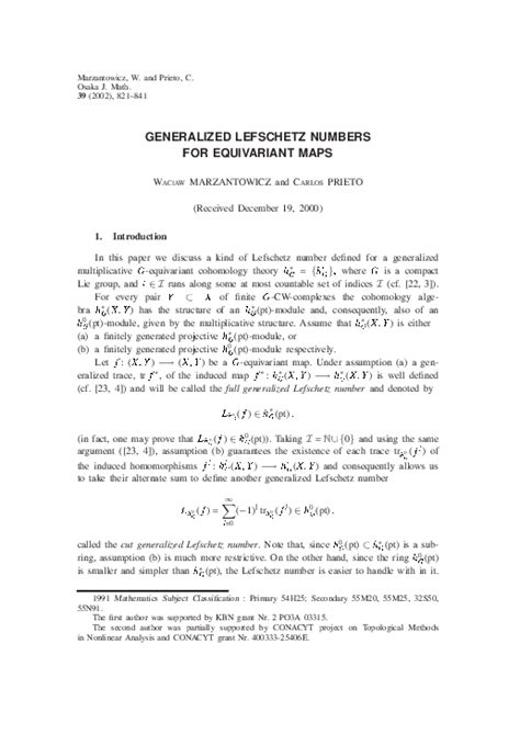 Pdf Generalized Lefschetz Numbers For Equivariant Maps