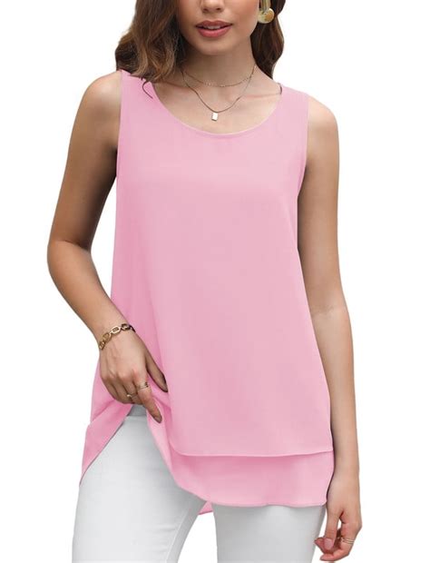 Uvplove Womens Sleeveless Chiffon Double Layer Tank Top For Casual And