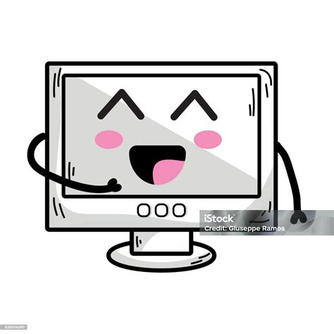 Line Kawaii Cute Happy Computer Technology Stock Illustration