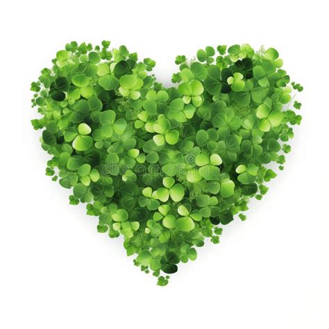 Heart Shaped Clover Leaves Forming A Green Nature Design Stock