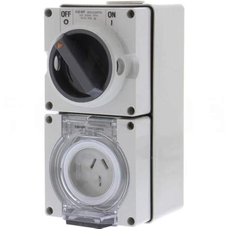 Nhp 20 Amp Single Phase 3 Flat Pins Industrial Switched Outlet Grey All Led Direct