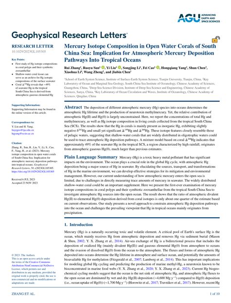 Pdf Mercury Isotope Composition In Open Water Corals Of South China