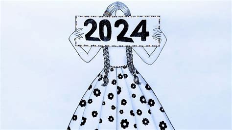 How To Draw A Girl With New Year Card Step By Step Happy New Year