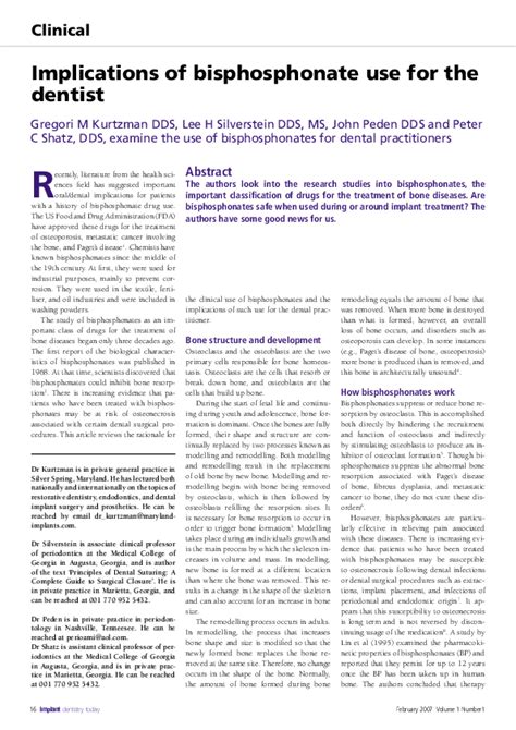 Pdf Implications Of Bisphosphonate Use For The Dentist An Introduction