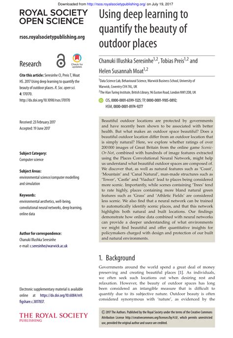 Pdf Using Deep Learning To Quantify The Beauty Of Outdoor Places