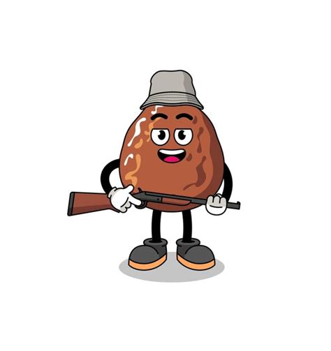 Cartoon Afbeelding Van Dadel Fruit Jager Karakter Ontwerp Premium Vector