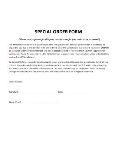 Special Order Form Template
