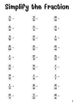 Simplify The Fractions Worksheet — Print Digital For Grade 4 By Work