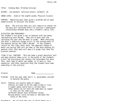 Finding Mass Lesson Plan For 8th Grade Lesson Planet