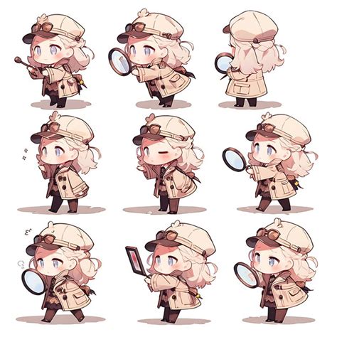 Premium Photo Colorful Female Chibi Kawaii Police Detective Detective