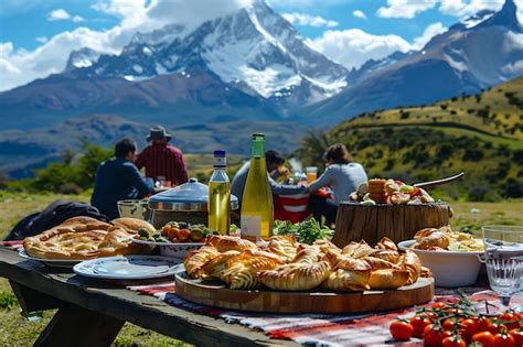 Premium Photo Families Enjoying A Picnic In The Foothills Of The
