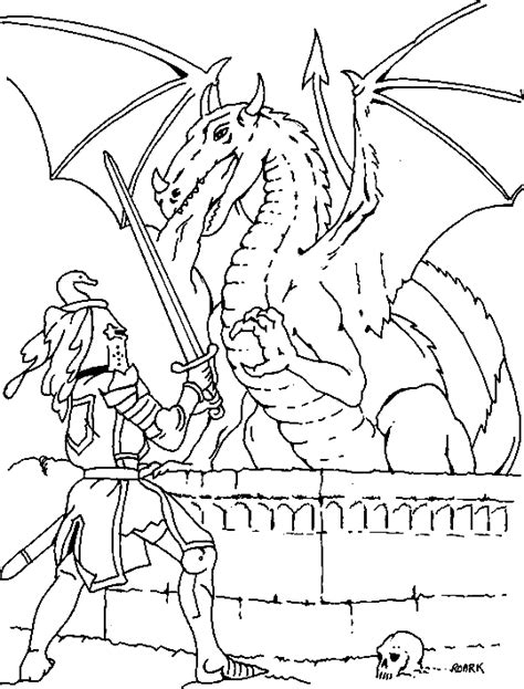 Coloring Knight Fighting A Dragon Picture