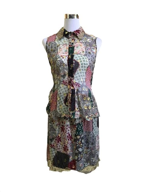 Anna Sui Anna Sui Top And Skirt Set Silk Patchwork Abst Gem