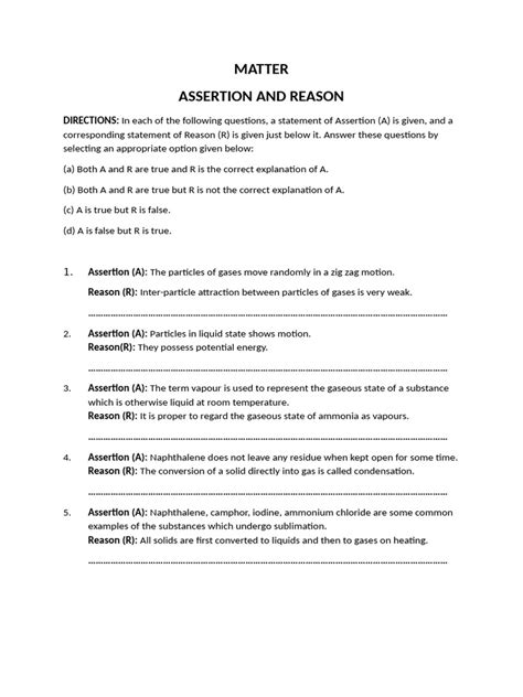 Assertion And Reason Questions In Science Pdf Ion Atoms