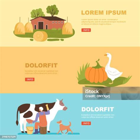 Farmers Banners With Farm Lifestyle Daily Routine On Village Vector