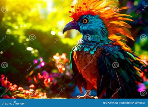 Colorful Bird With Feathers On Its Head Standing In Front Of Some
