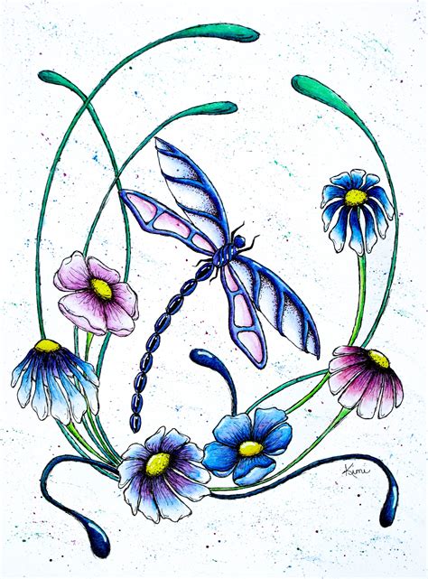 Paintings Of Flowers And Dragonflies At Margaret Abell Blog