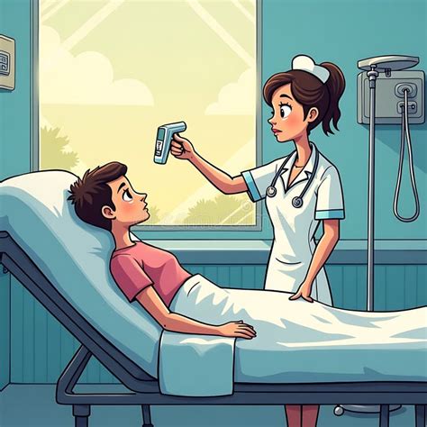 Nurse Checking Patient S Temperature In Hospital Stock Illustration