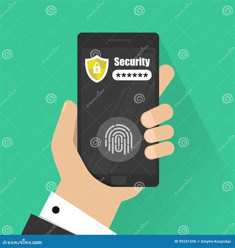 Fingerprint Button And Password Notification Vector On Mobile Phone Concept Of Security