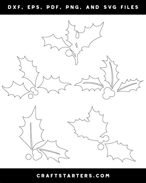Holly And Ivy Outline Patterns Dfx Eps Pdf Png And Svg Cut Files