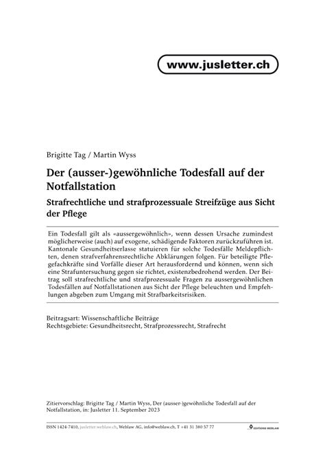 Pdf Der Ausser Gewöhnliche Todesfall Auf Der Notfallstation