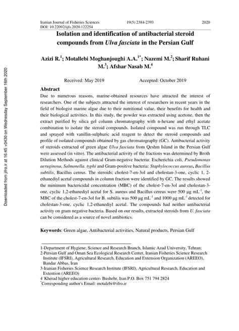 Pdf Isolation And Identification Of Antibacterial Steroid Compounds From Ulva Fasciata In The