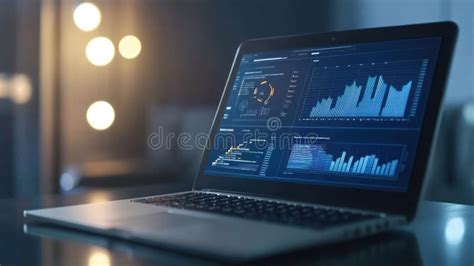 Laptop Screen With Data Analytics Charts And Graphs For Business Stock