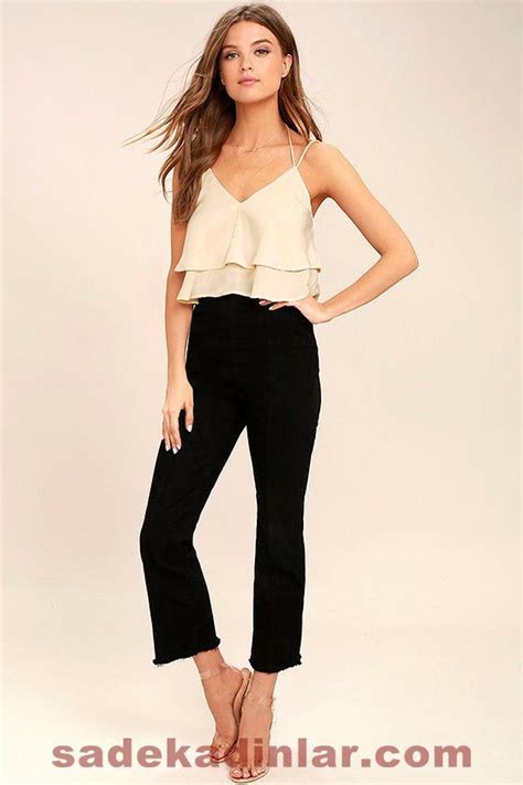 Şık Kıyafet Kombinleri Siyah Pantolon Krem Askılı Bluz Moda Fashion Outfits Outfitoftheday