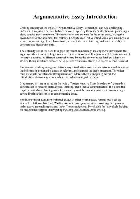 Sample Introduction Paragraph For Argumentative Essaypdf