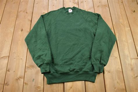 Vintage 1990s Blank Forrest Green Jerzees Crewneck Sweatshirt 90s