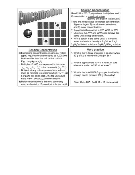 Solution Concentration Worksheet And Molarity
