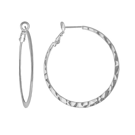 Athra Nj Inc Silver Plated Hammered Hoop Earrings