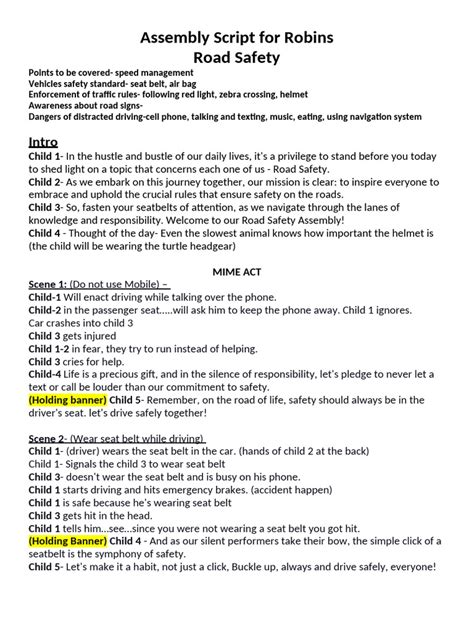 Script For The Assembly Road Safety Pdf