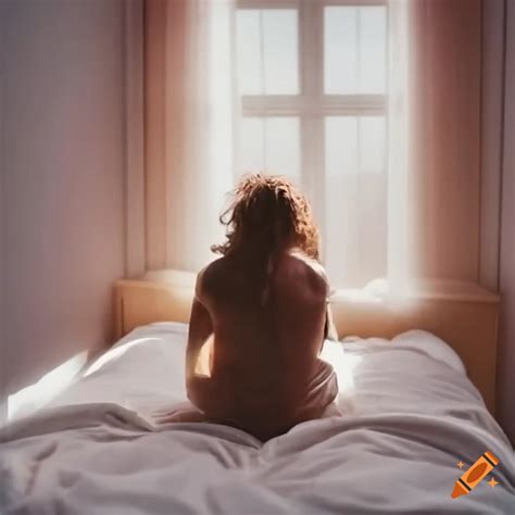 Analog Film Photo Of A Man With Long Brown Hair Sitting On A Bed On Craiyon